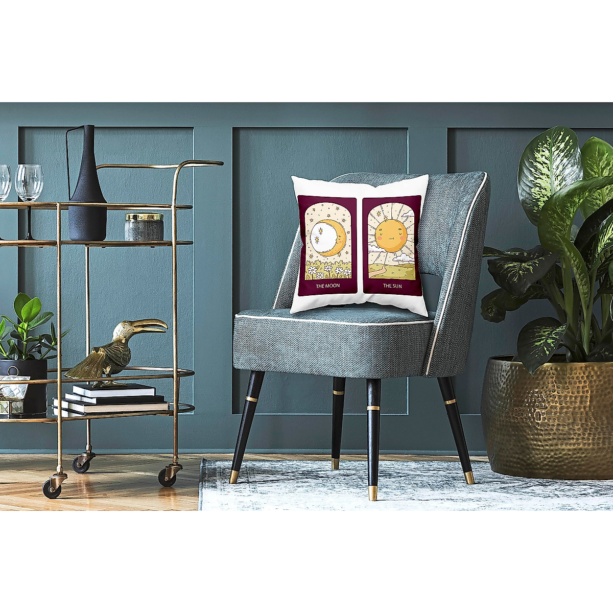 ZNGFON Decorative Throw Pillow Cover Golden Sun Crescent Moon and Stars Tarot Throw Pillowcases 18x18 inch Gift Tarot Couples Sisters Daughters College Dorm Decoration,Tarot Themed Room Decoration