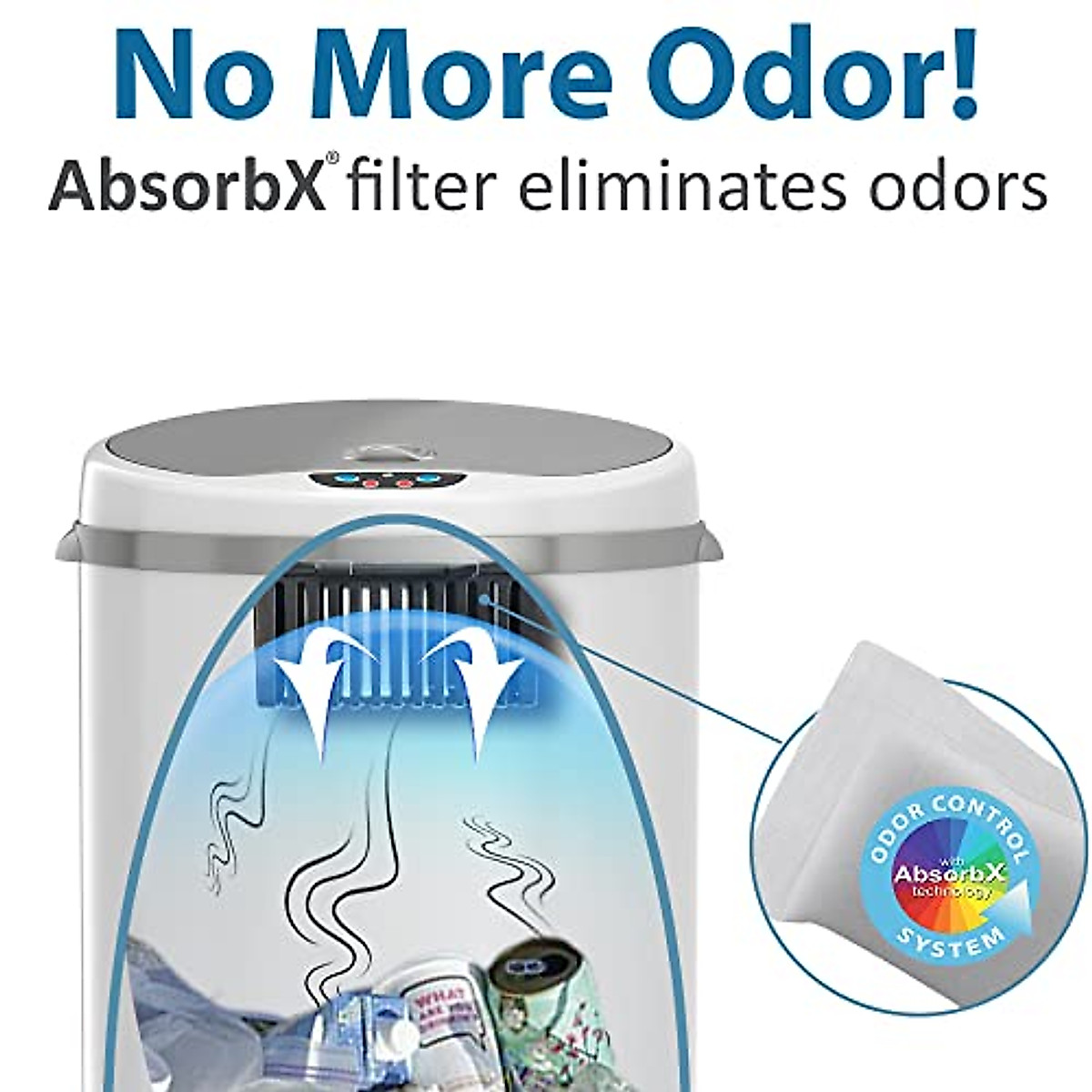 iTouchless 13 Gallon Touchless Sensor Trash Can with Odor Filter System, Round Steel Garbage Bin, Perfect for Home, Kitchen, Office, Alpine White 13 Gal