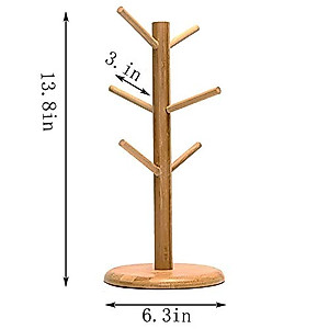 Bamboo Wooden Mug Rack Tree Coffee Tea Cup Organizer Hanger Holder with 6 Hooks Removable Bamboo Mug Stand by AHYUAN