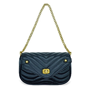 Small Quilted Crossbody Bags for Women Trendy Designer PU Leather Shoulder Bag with Coin Purse Sets Metal Chain Clutch (Black)