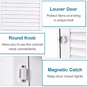 COSTWAY Bathroom Wall Cabinet, Large Capacity Storage Cupboard Cabinet w/Single Louver Door & Height Adjustable Shelf, Wood Wall Mounted Medicine Cabinet for Bathroom, Living Room, Kitchen (White)