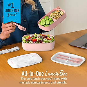Bentgo Classic - All-in-One Stackable Bento Lunch Box Container - Modern Bento-Style Design Includes 2 Stackable Containers, Built-in Plastic Utensil Set, and Nylon Sealing Strap (Blush Marble)