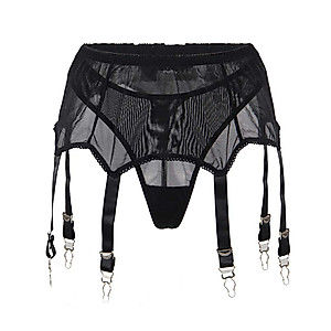 ohyeah Garter Belt and Thigh Highs Set Black Lace Garter Belt with 6 Straps Metal Clip for Thigh Highs Stockings Black Garter Belts for Women Lingerie M-L