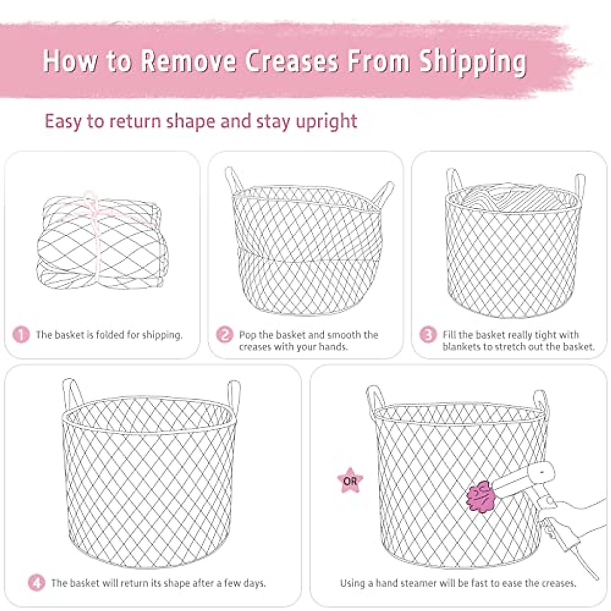 Lulumoon Large Pink Storage Basket Baby Laundry Basket, 17.7" x 15.7"