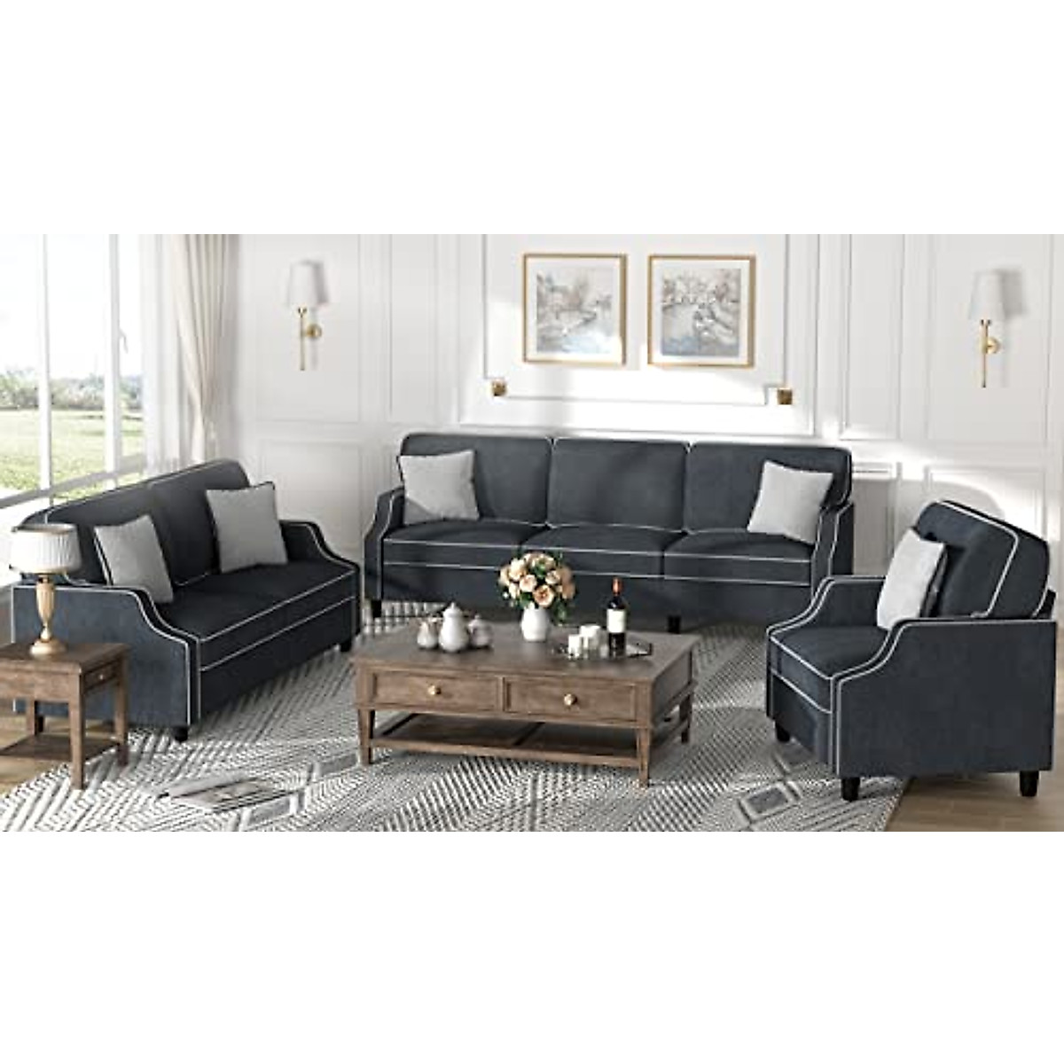 Meilocar 56" Loveseat Couch, Modern Upholstered Love Seats with Armrest and Two Pillows, Small Double Sofa for Bedroom, Apartment, Office and Small Spaces (Blue Gray)