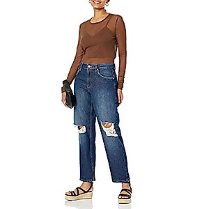 The Drop Women's Zander Mesh Long Sleeve Blouse, Coffee Bean, XXL, Plus Size