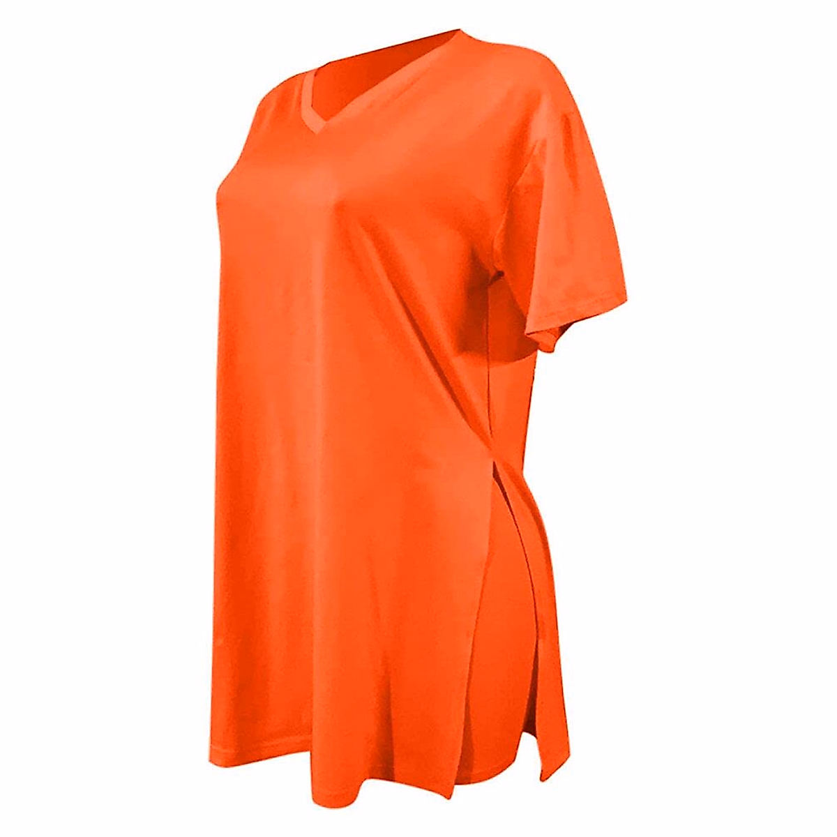 qfmqkpi Ladies Oversized Two Piece Outfits Dropped Shoulder Short Sleeve Side Slit T-Shirt Tight Pants Sweatsuits Orange XXL