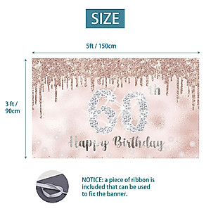Joyiou Happy 60th Birthday Decorations for Her, Rose Gold 60th Birthday Gifts Party Supplies for Women Her, 60th Backdrop & Sash & Tiara Set, 60 Years Old Birthday Photo Booth Props (5 * 3 ft)