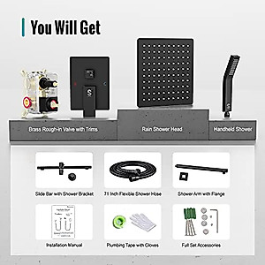 SR SUN RISE 12 Inch Slide Bar Shower Faucet Luxury High Pressure Shower Heads and Handheld Spray Combo Set Wall Mounted Shower System Included Valve and Trim Kit, Matte Black