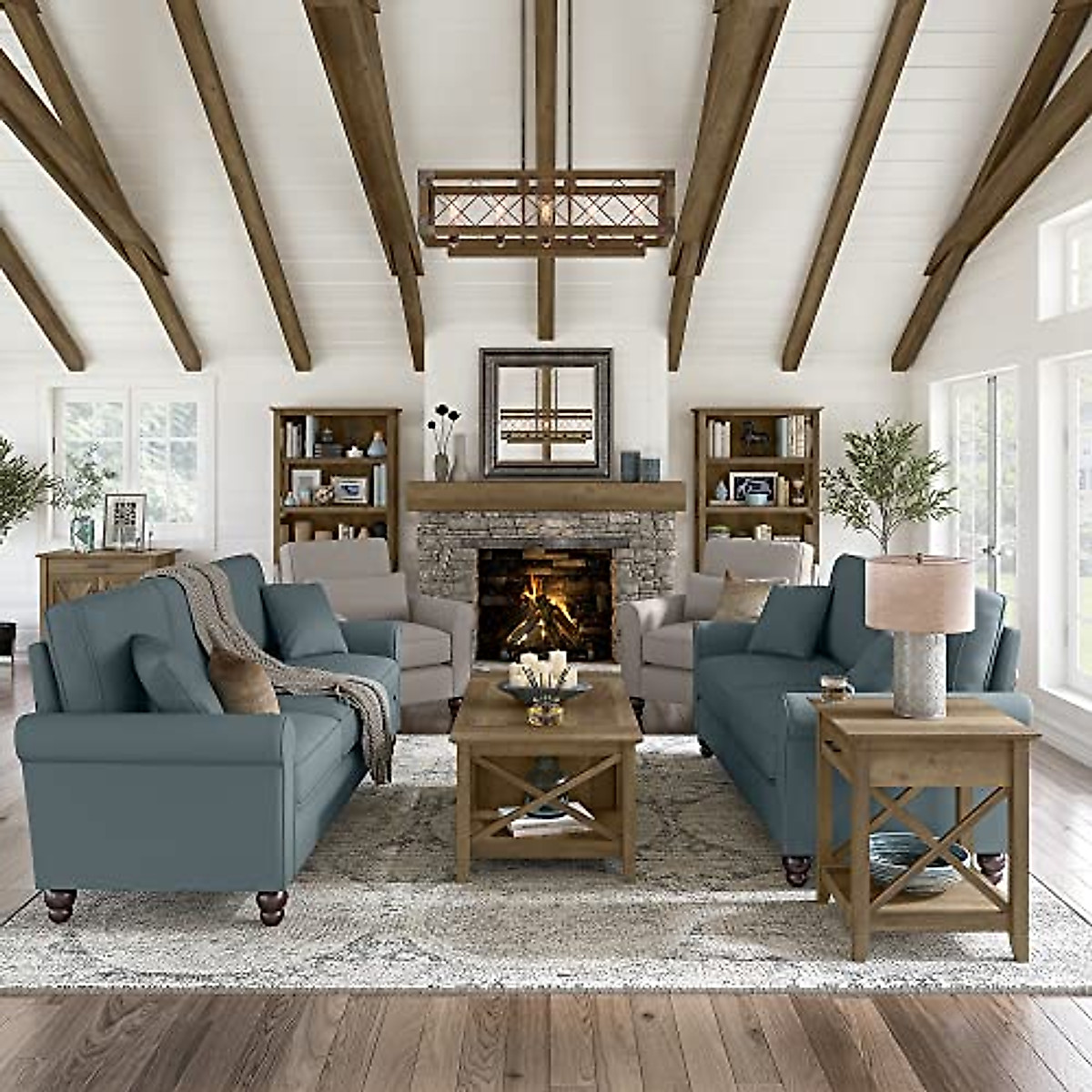 Bush Furniture Hudson 61-inch Stain-Resistant Contemporary Two Person Chair, Long Lasting Comfort Couch, Easy to Assemble Pet-Friendly Living Room Sofa to Lounge, 61W, Turkish Blue Herringbone