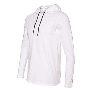 Anvil 987AN Ringspun Long-Sleeve Hooded T-Shirt - White/Dark Grey -S
