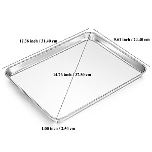 Baking Sheet with Silicone Mat Set, Yododo Set of 4 (2 Sheets + 2 Mats), Stainless Steel Cookie Sheet Baking Pan Tray with Silicone Mat, Non Toxic & Heavy Duty & Easy Clean - Size of 12 inch