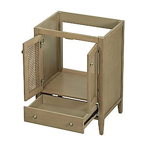 PULLAFUN 24" Bathroom Vanity Without Sink, Base Only, Rattan Cabinet with Doors and Drawer, Solid Frame and MDF Board, Natural