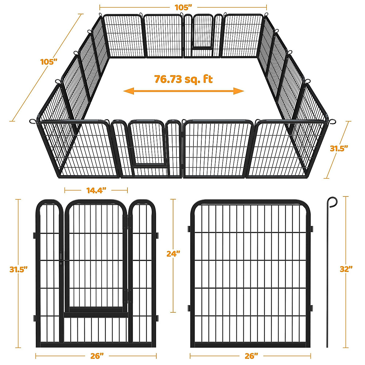 Yaheetech Dog Playpen Outdoor, Indoor Pen for Large/Medium/Small Dogs Animals Portable Playpen for RV Camping Garden Yard 32" Height 16 Panels
