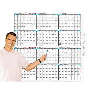 JJH Planners - Laminated - 48" x 48" Jumbo 2024 Wall Calendar - 2 Part 12 Month Yearly Annual Planner (24-48x48)