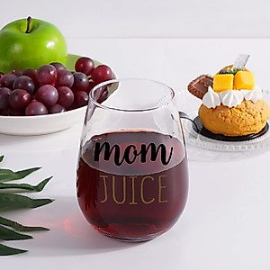 Gtmileo Mom Fuel Ceramic Coffe Mug 11Oz & Mom Juice Wine Glass 15Oz Set of 2 - Funny Mother's Day Gift Set for Mom Mommy Mama Wife, Ideal Birthday Christmas Gift from Daughter, Son, Husband, Friends