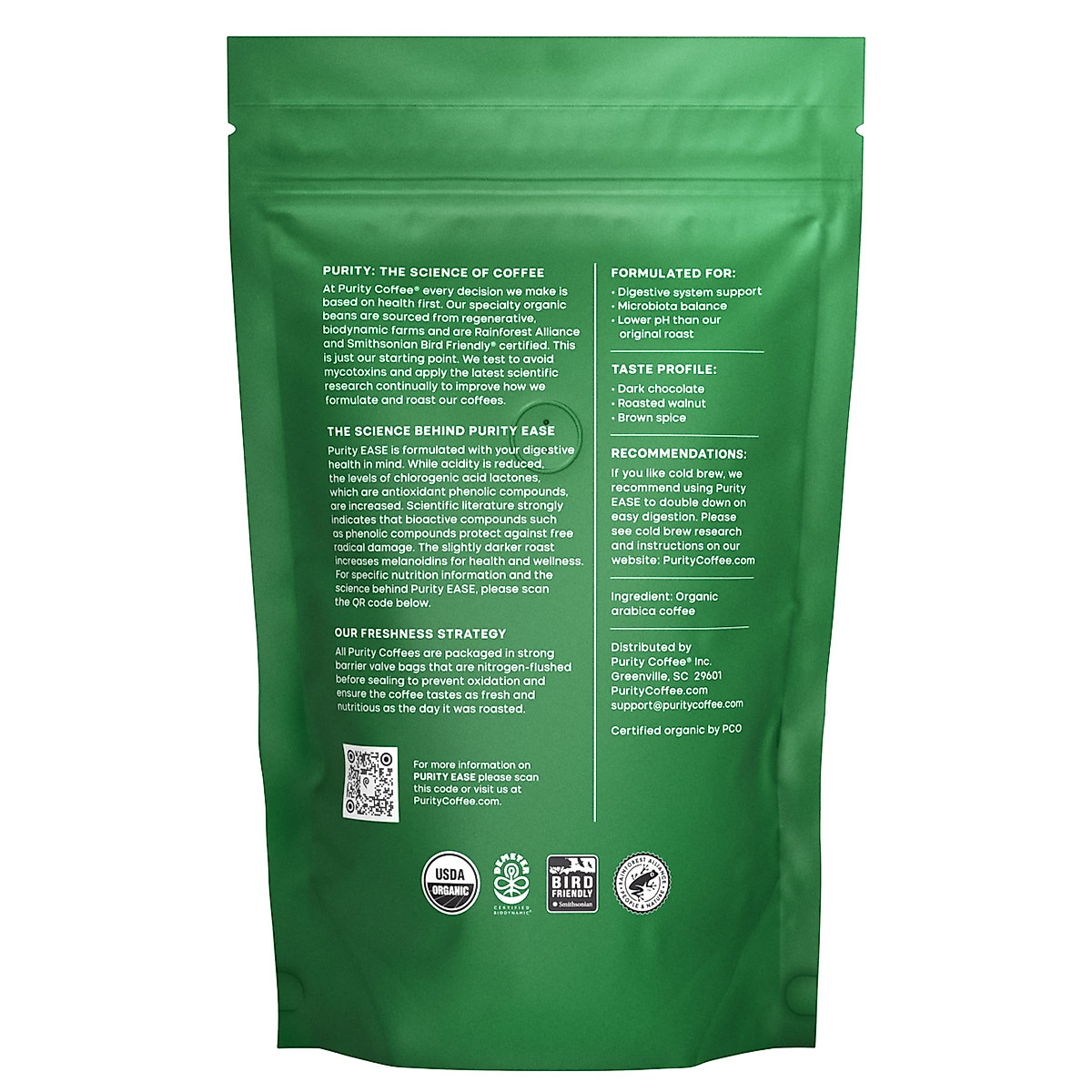 Purity Coffee EASE Dark Roast Low Acid Organic Coffee - USDA Certified Organic Specialty Grade Arabica Whole Bean Coffee - Third Party Tested for Mold, Mycotoxins and Pesticides - 12 oz Bag
