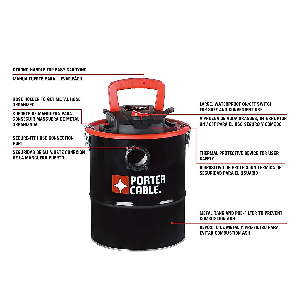 Porter-Cable 4 Gallon Ash Vacuum, 4 Peak HP Ash Vac with Powerful Suction for Fireplaces, Wood Burning Stoves, Bonfire Pits, and Pellet Stoves-PCX-18184 , Black