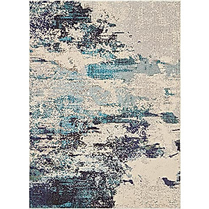Nourison Celestial Modern Abstract Ivory/Teal Blue 5'3" x 7'3" Area-Rug, Easy-Cleaning, Non Shedding, Bed Room, Living Room, Dining Room, Kitchen (5x7)