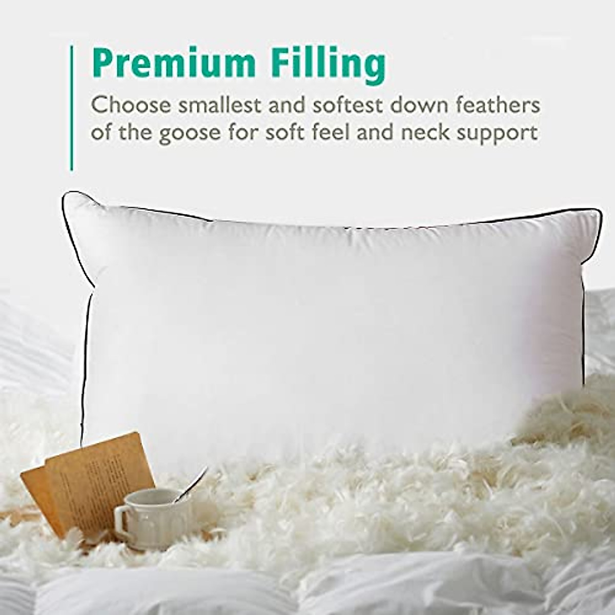 APSMILE Goose Feather Down Pillows -Single Pack Soft Bed Pillows for Sleeping 100% Organic Cotton Standard Size Hotel-Quality Pillows Insert for Stomach/Back Sleepers