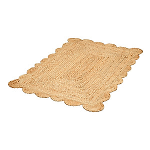 Hand Woven Area Rug Braided Jute Scalloped Border, Decor Collection Classic Quality Made for Living Room, Kitchen, 2x3' - Natural