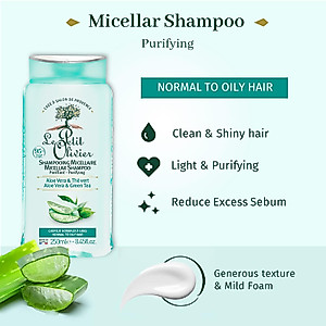 Le Petit Olivier Purifying Micellar Shampoo - Aloe Vera And Green Tea - Cleanses Hair - Reduce Excess Sebum - Suitable For Normal To Oily Hair - Free Of Silicones - 8.45 Oz