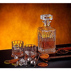 Decanter Set with Glasses,Crystal Whiskey Decanter Sets with Liquor Glasses and Whiskey Stones for Alcohol Hennessy Scotch Bourbon Gifts for Men,9 Pcs