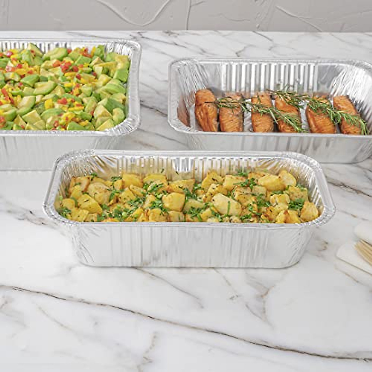 Restaurantware Foil Lux 12.5 x 6.5 Inch Loaf Foil Pans 25 Oven-Ready Foil Trays Lids Sold Separately 1/3 Third-Size 5 LB Silver Aluminum Disposable Baking Pans Freezable
