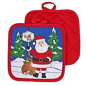 COCO North Pole Santa Christmas Oven Mitt and Potholders Set, Holiday Kitchen Decor Baking Pot Holder Bundle (3 Pieces)
