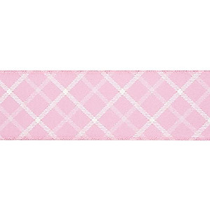 MEEDEE Pink Gingham Christmas Ribbon Wired Plaid Check 2.5 Inch X 10 Yards Burlap for Crafts Decoration Bows Making Flower Wreath Floral Bouquet Gift Wrapping