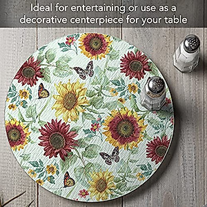 CounterArt Sunflower Splendor 4mm Heat Tolerant Tempered Glass Lazy Susan Turntable 13" Diameter Cake Plate Condiment Caddy Pizza Server
