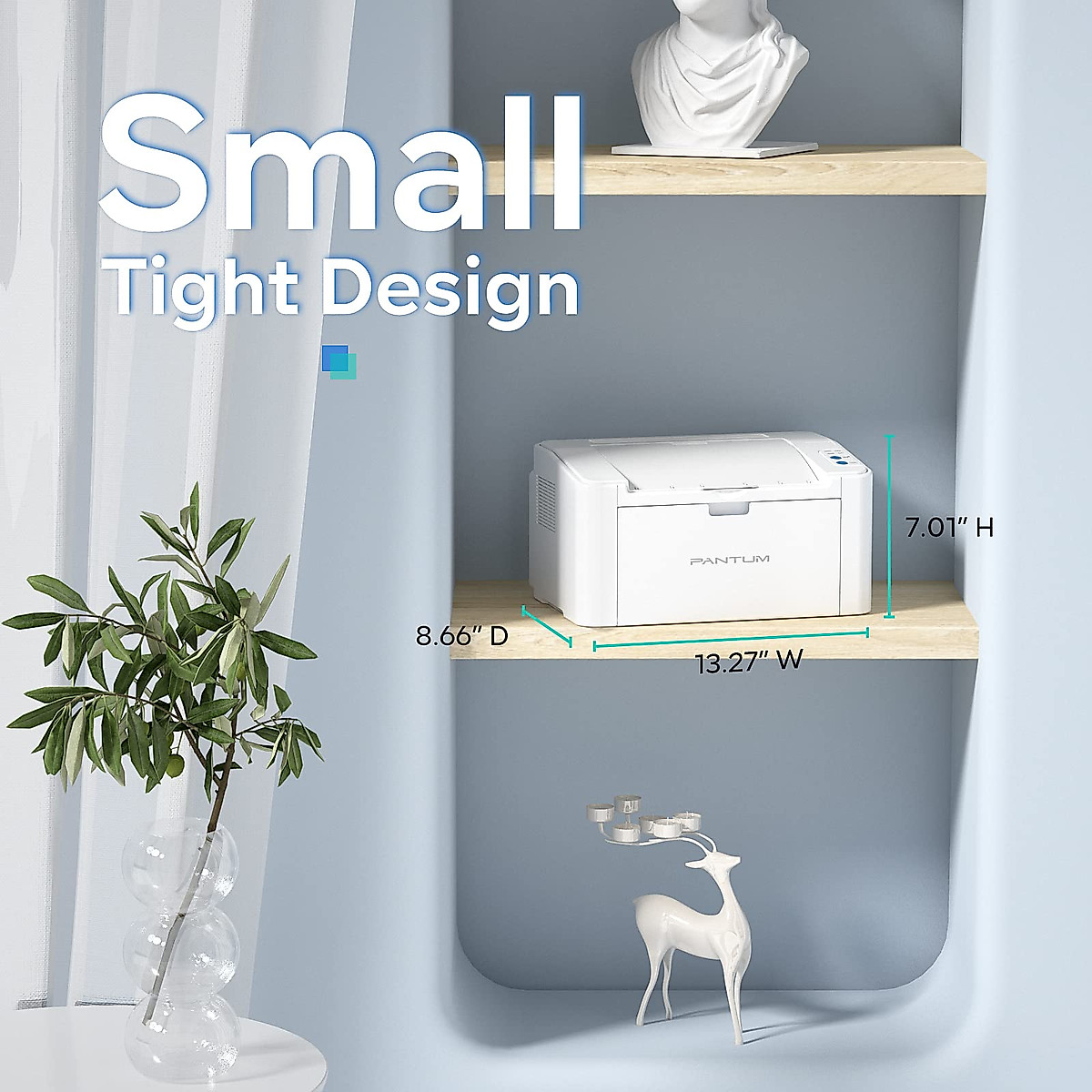 Pantum Laser Printer Black and White,Wireless Computer Printer Home Use,Small Compact Design, Monochrome P2502W Print Up to 23PPM (White), 13.27inW X 8.66inD X 7.01inH