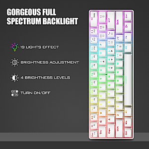 RedThunder 60% Wireless Mechanical Keyboard, 1850mAh Rechargeable Battery Wireless Gaming Keyboard, True RGB Backlit, 61 Keys Compact Layout for PC Gamer (White, Blue Switch)