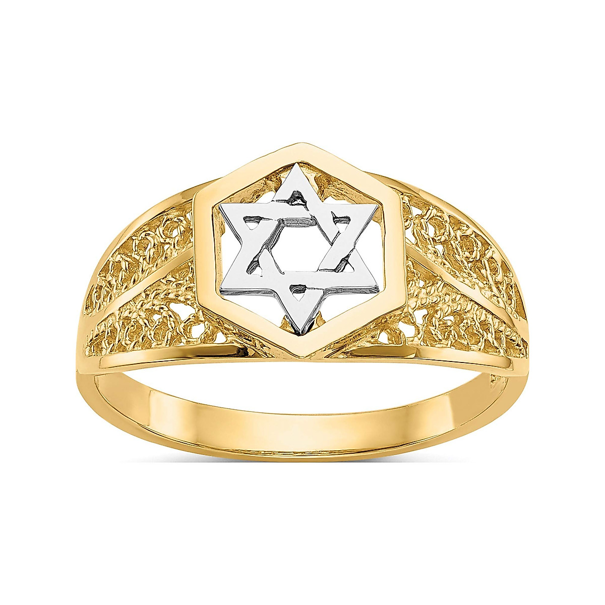 14K Two-Tone Polished Star Of David Ring - Jewelry By Sweet Pea