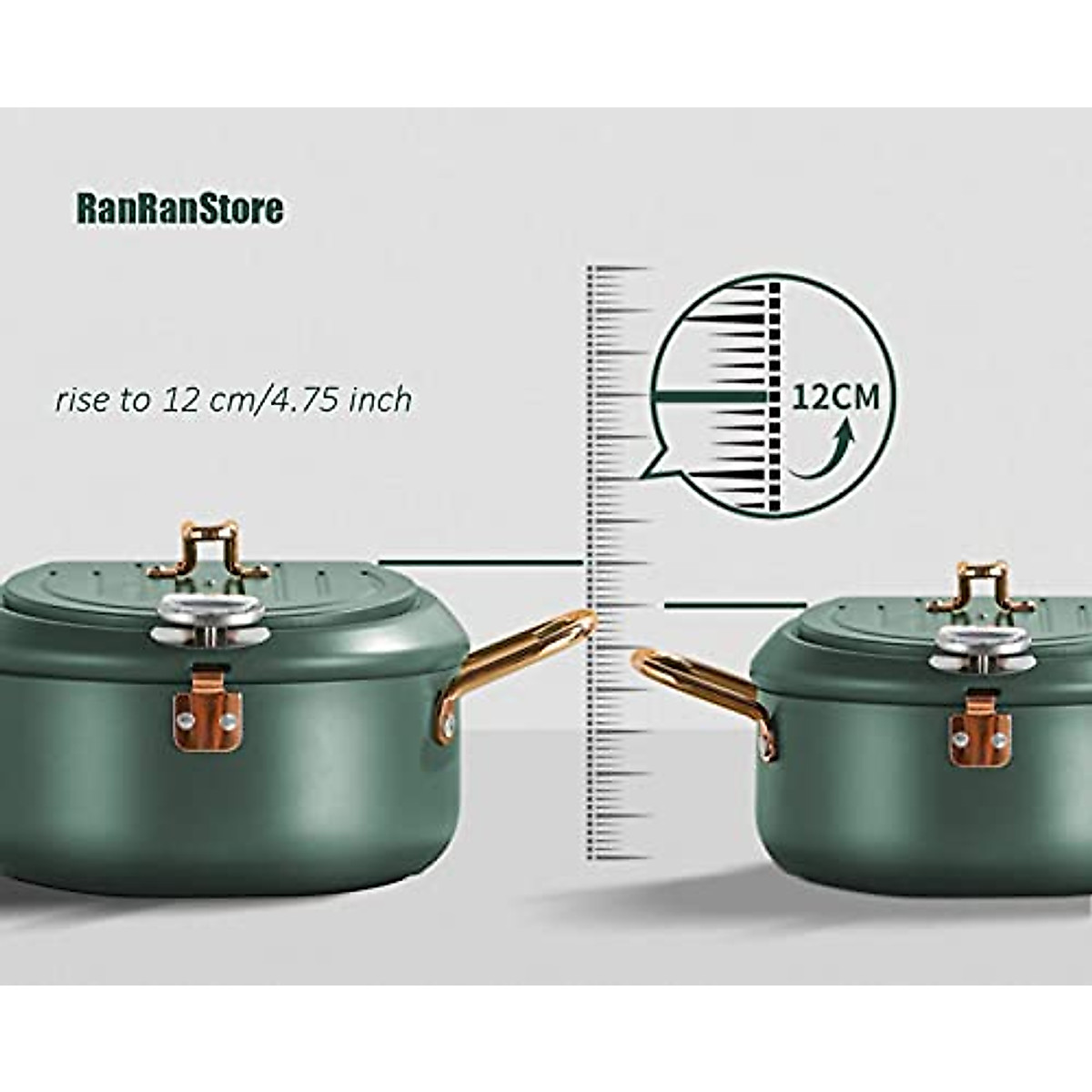 Cyrder Japanese Tempura Deep Fryer Pot with Fahrenheit Thermometer, Nonstick Carbon Steel Oil Fryer, Fried tempura/chicken/fish/shrimp, Easy Clean, Green big tempura pan, 9.5inch