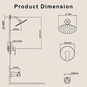 Holispa Tub Shower Faucet, Gold Shower Faucet Set with 8-Inch Rainfall Shower Head and Tub Spout, Shower Tub Faucet Set Complete (Included Shower Valve), Tub Shower Trim Kit, Gold