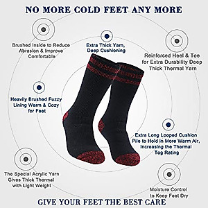 Three street Outdoor Sport Thermal Socks, Men Comfort Heavyweight Thermal Hiker Crew Insulated Heat Non Skid Socks, Winter Thick Warm Fuzzy Slipper Socks Warm Clothes for Working Black Red 1 Pair