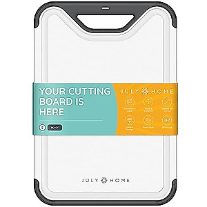 Serveware Accessories for Kitchen, Plastic Cutting Board, Dishwasher Safe Cutting Board with Juice Grooves, Thick Chopping Board for Meat, Veggies, Fruits, Easy Grip Handle, Non-Slip (Black, 10" x 7")