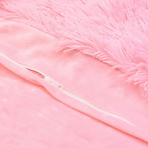 Sweet Jojo Designs Boho Chic Bohemian Pink Fuzzy Faux Fur Plush Duvet Comforter Cover and Sham 3 pc. Soft Shaggy Fluffy Full/Queen Size Bedding Set Luxury College Dorm Teen