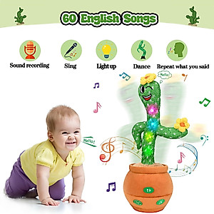 LGOUYGG Talking Cactus Baby Toy, Singing Mimicking Repeating Tummy Time Toys with Music and Light, Infant Babies Toddler Kids Boy Girl Gifts, Recording, Dance, 60 English Songs, Repeat What You Say