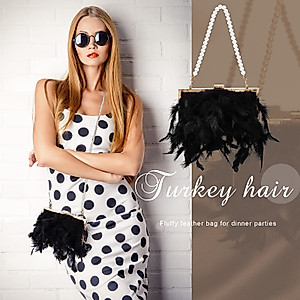 Amylove Feather Clutch Purses for Women Wedding Evening Bride Furry Purse Classy Fringe Purse Glossy Designer Purse(Black)
