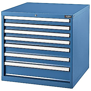 Global Industrial 7 Drawers Modular Drawer Cabinet w/Lock, 30x27x29-1/2"H, Blue