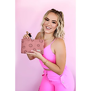 WLLWOO Makeup Bag-2pcs Smile Face Corduroy Cosmetic Bag Zipper Interior Waterproof Pencil Case Coin Purse Travel Toiletry Small Makeup Pouch For Women