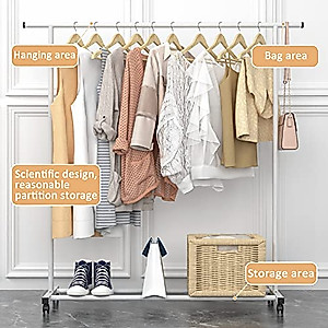 UDEAR Garment Rack Freestanding Hanger,Multi-functional Portable Clothing Rack with Wheels,White
