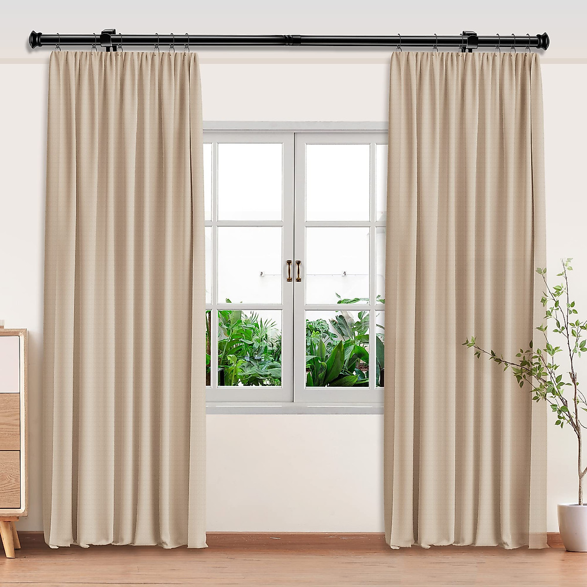 Standard Decorative Window Curtain Rods 30 to 45 Inch,5/8 Inch Diameter Small Curtain Rod Set, Heavy Duty Drapery Rods with Brackets-Black