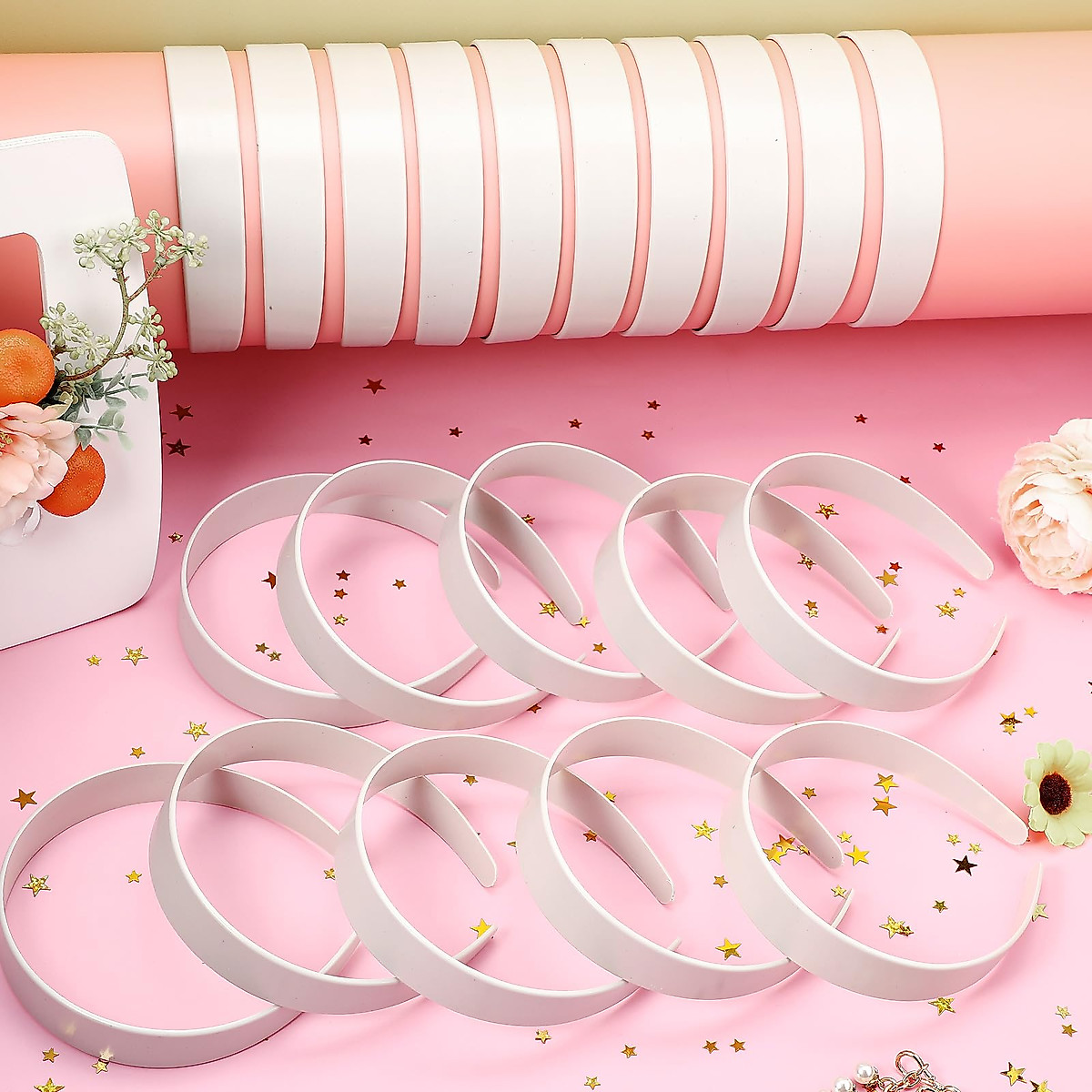 Hotop 100 Pcs Plastic Headbands Bulk 1 Inch Wide Craft No Teeth Plain Headbands DIY Hair Band Accessories for Girls Women (White,1 Inch Wide)