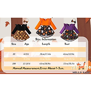 Guodeunh Newborn Baby Girl Halloween Outfits Ruffle Pumpkin Romper Tunic Drees Long Sleeve Skirt Set+Headband Fall Winter Clothes（Purple- Black,12-18 Months）