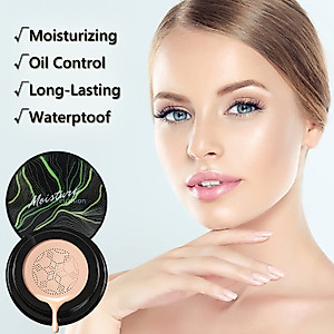 QIUFSSE Mushroom Head Air Cushion CC Cream Foundation, Mushroom Head Foundation BB Cream Makeup Foundation Concealer Brighten Long-lasting Oil Control and Moisturizing-Natural