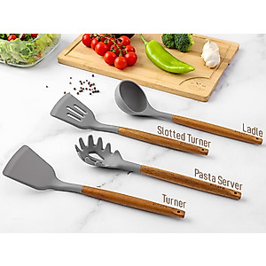 Zulay (8 Piece) Silicone Kitchen Utensils Set For Cooking - Non-Stick Silicone Cooking Utensils Set With Acacia Wood Handle - Heat Resistant Spatula Set - Flexible Silicone Kitchen Set