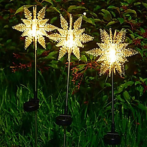 Aolyty Solar Garden Light Outdoor Decoration, 2 Pack Waterproof Solar Snowflakes Stake Lights Warm White LED Lighting for Path Yard Lawn Patio Party Christmas Decor
